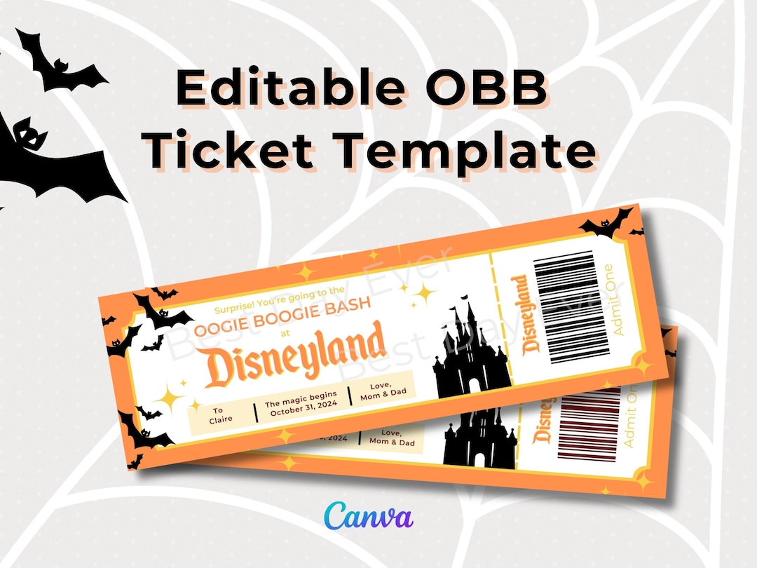 Oogie Boogie Bash Disneyland Editable Ticket, Halloween DL Trip Reveal ...