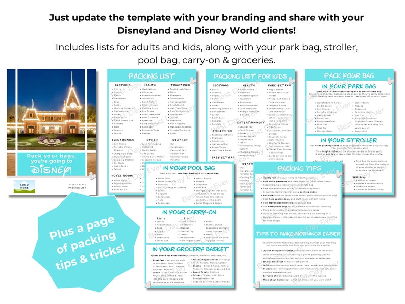 Packing List Template WDW & Disneyland, Travel Agent Template Editable ...