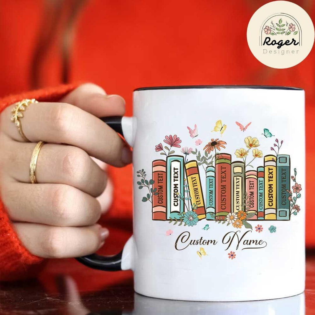 Personalized Floral Book Mug, Custom Book Titles & Name Librarian ...