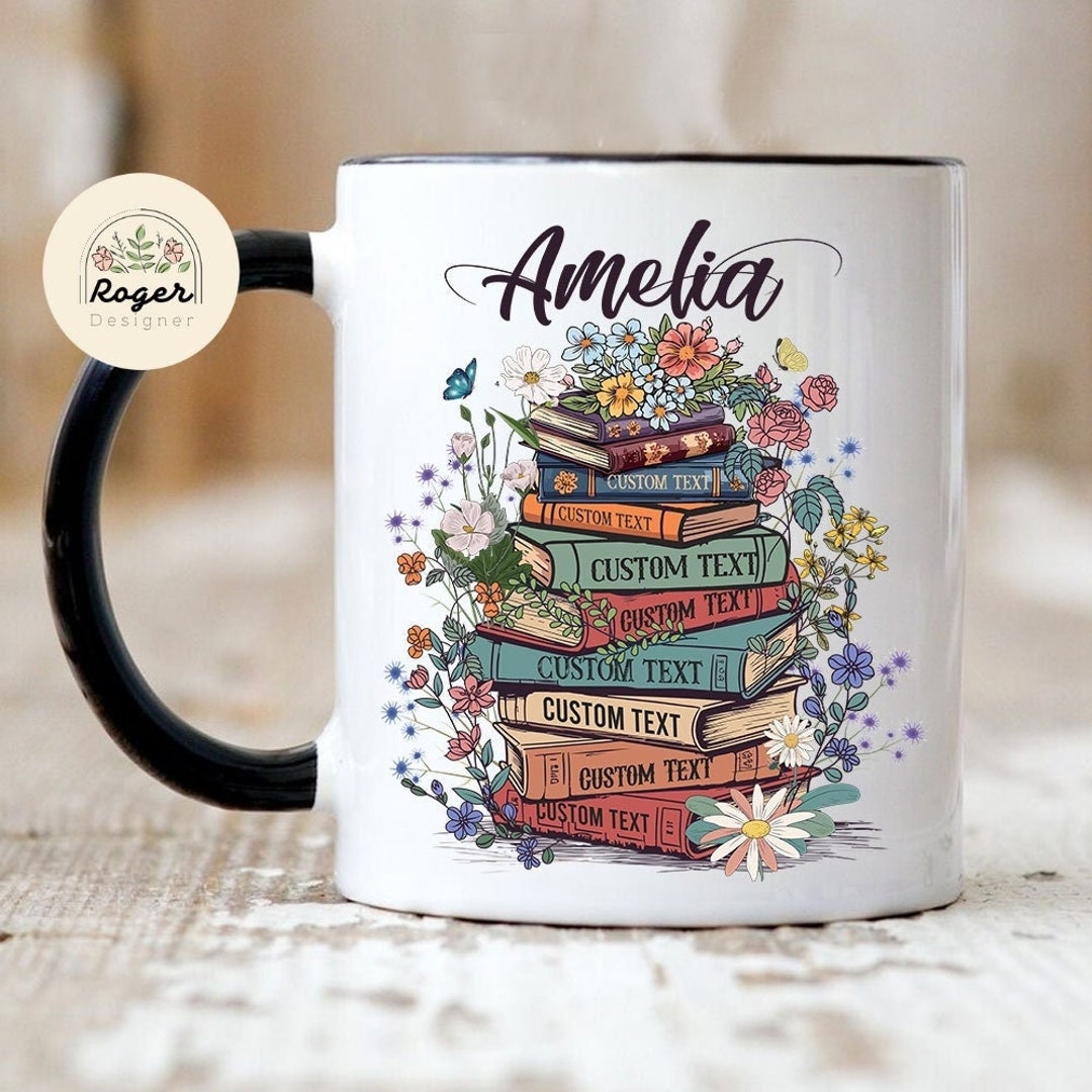 Personalized Floral Book Mug, Custom Book Titles & Name Librarian ...