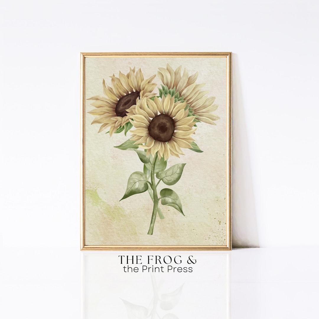 Sunflowers Printable Print, Sunflower Digital Download, Muted Colors ...