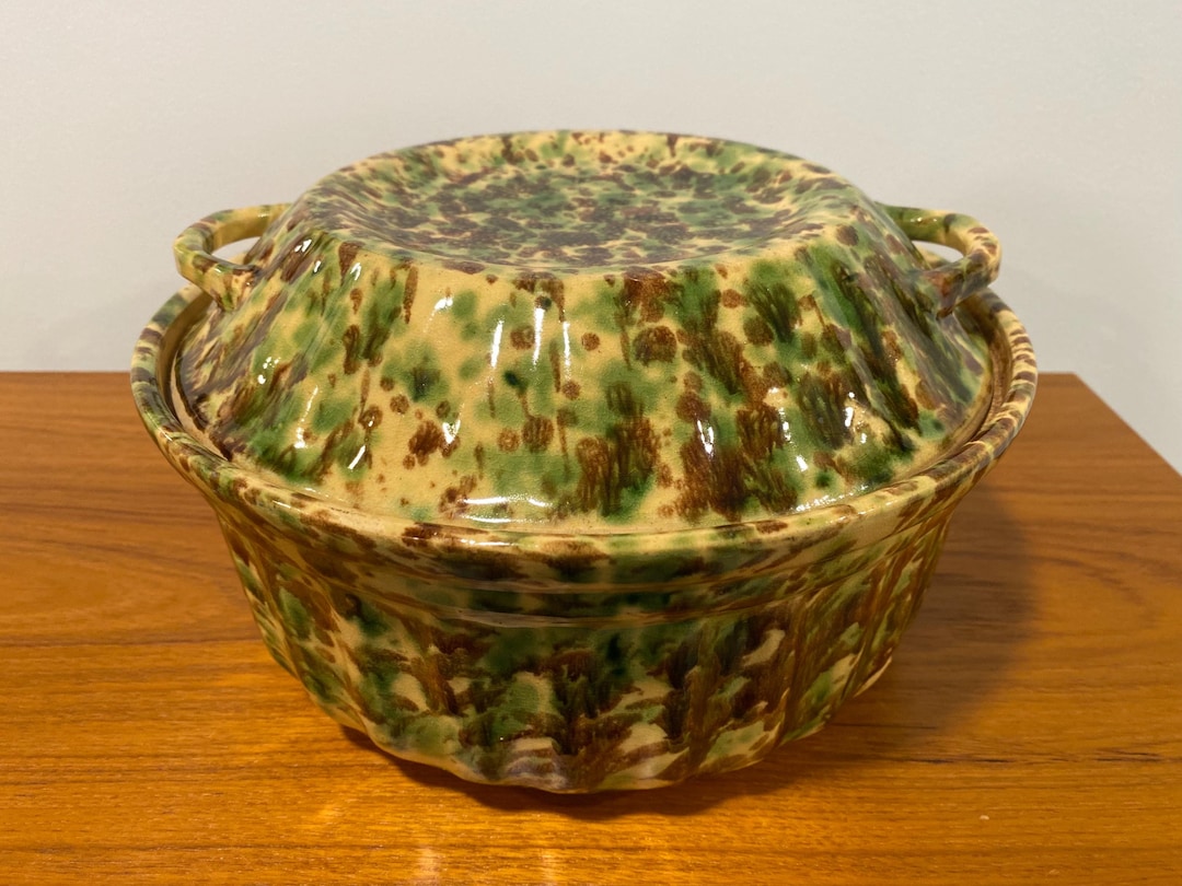 Vintage Morton Pottery Spatterware Yellowware 10-inch Covered Casserole ...