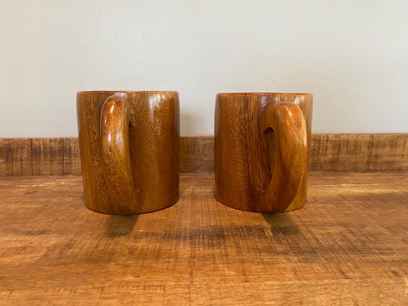 Pair of Vintage Genuine Monkey Pod Wood Carved Face Mugs Handcrafted in ...