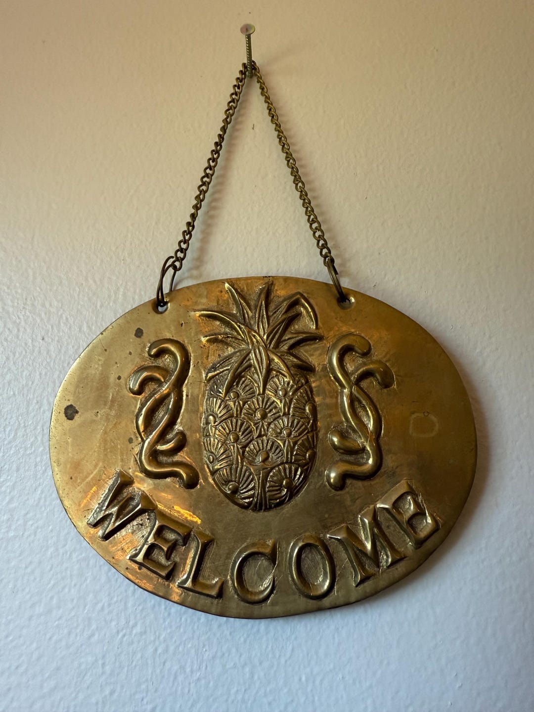 Vintage Embossed Brass Pineapple Welcome Sign - Etsy