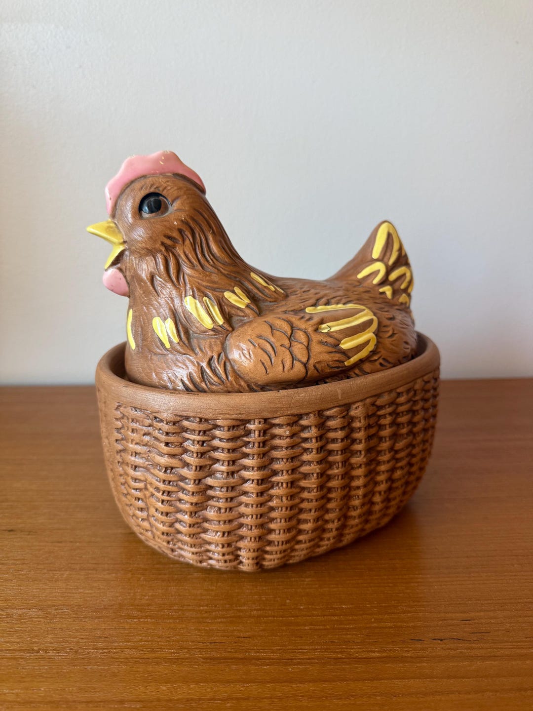 Vintage Twin Winton California Pottery Nesting Hen on a Basket Canister ...