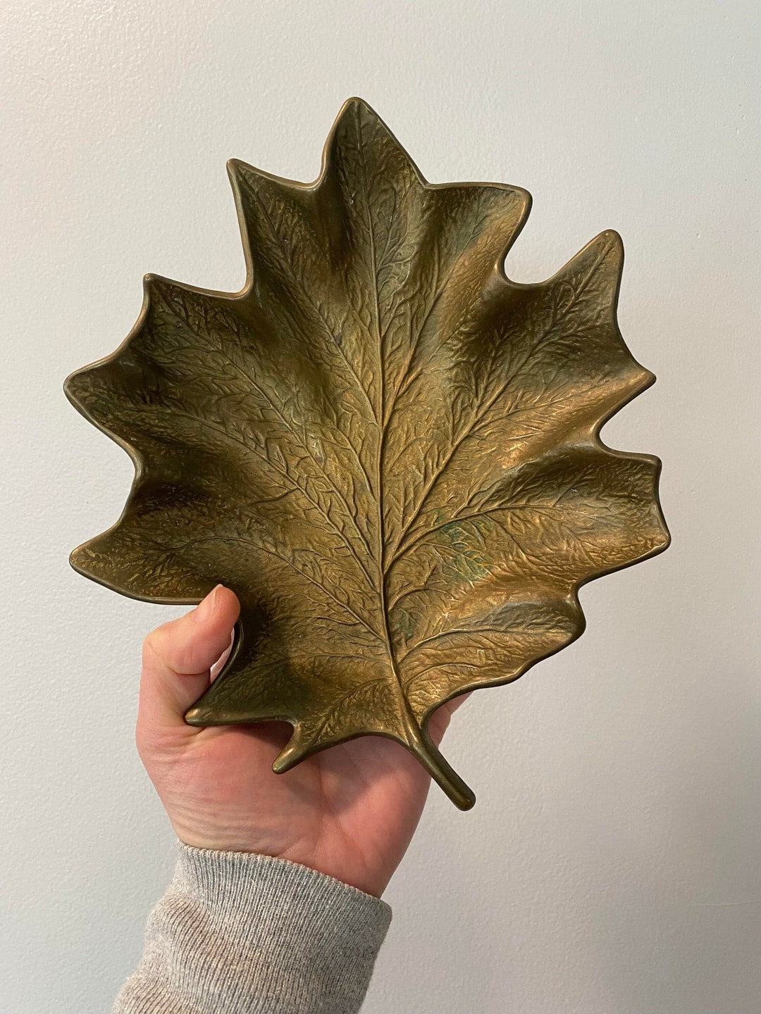 1950s Heavy Solid Brass Maple Leaf Trinket Dish - Original by Cambron ...