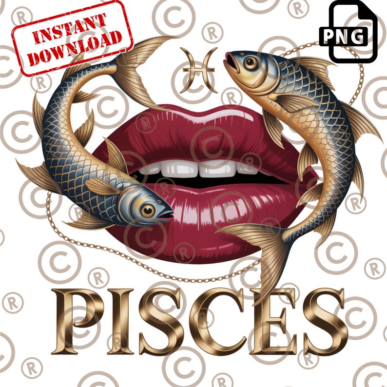 Pisces Lips PNG | Zodiac Pisces Clipart | Glossy Red Lips With Gold ...