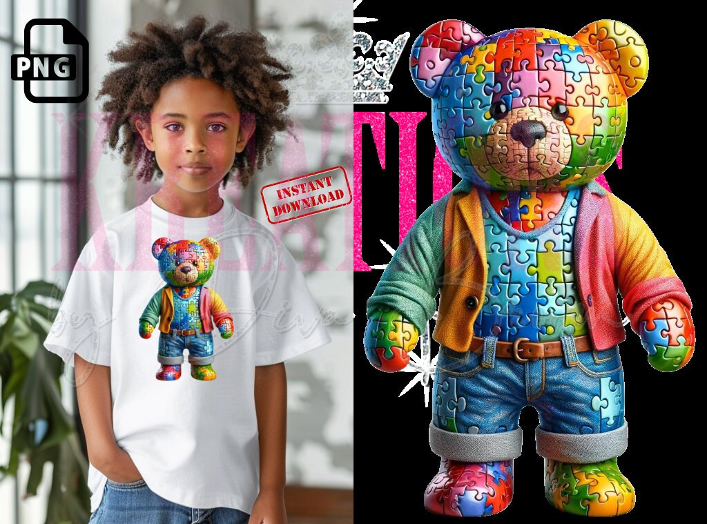 Puzzle Piece Teddy Bear: Autism Awareness Design (digital PNG) - Etsy