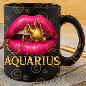 Aquarius PNG: Pink Lips, Gold Water Jug, Zodiac Sublimation (digital ...