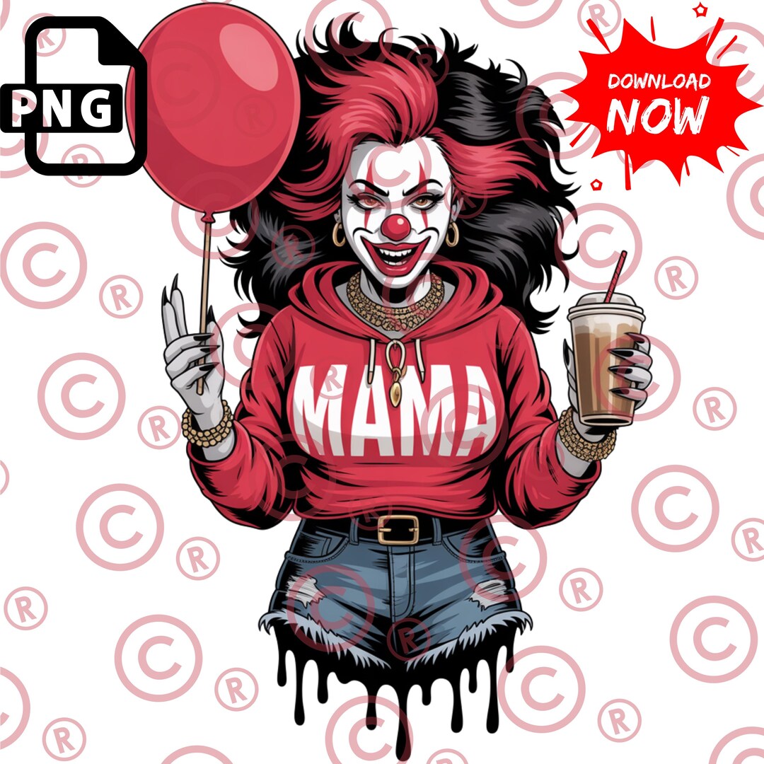 Funny Coffee Mama Clown PNG: Halloween Sublimation Design (digital ...