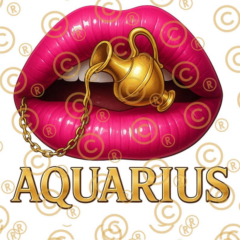 Aquarius PNG: Pink Lips, Gold Water Jug, Zodiac Sublimation (digital ...