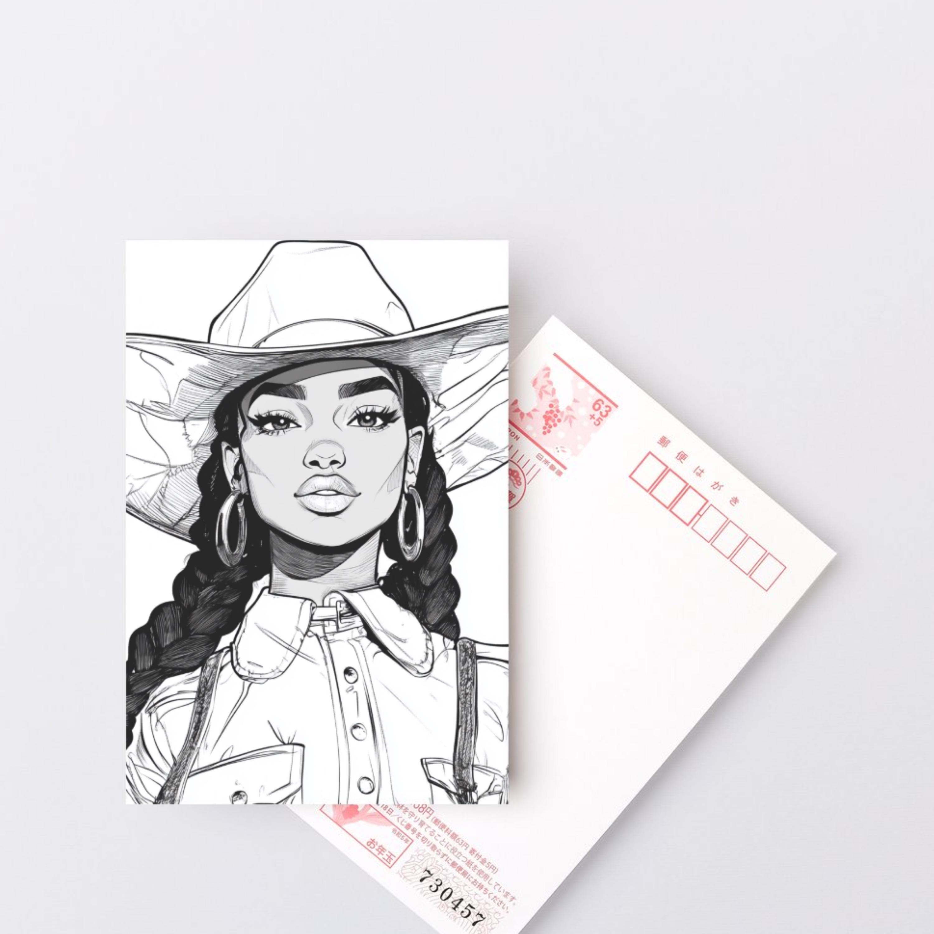 Black Cowgirl Coloring Page: Western Woman Line Art (digital Download ...