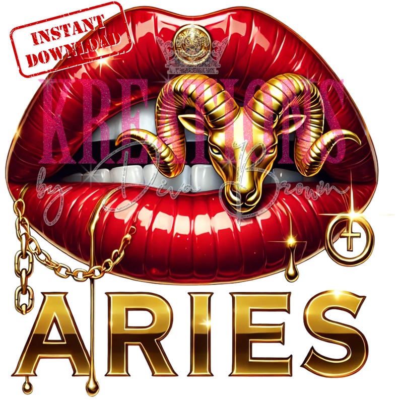 Aries Zodiac PNG: Red Lips & Gold Ram Astrology Clipart (digital Download) - Etsy