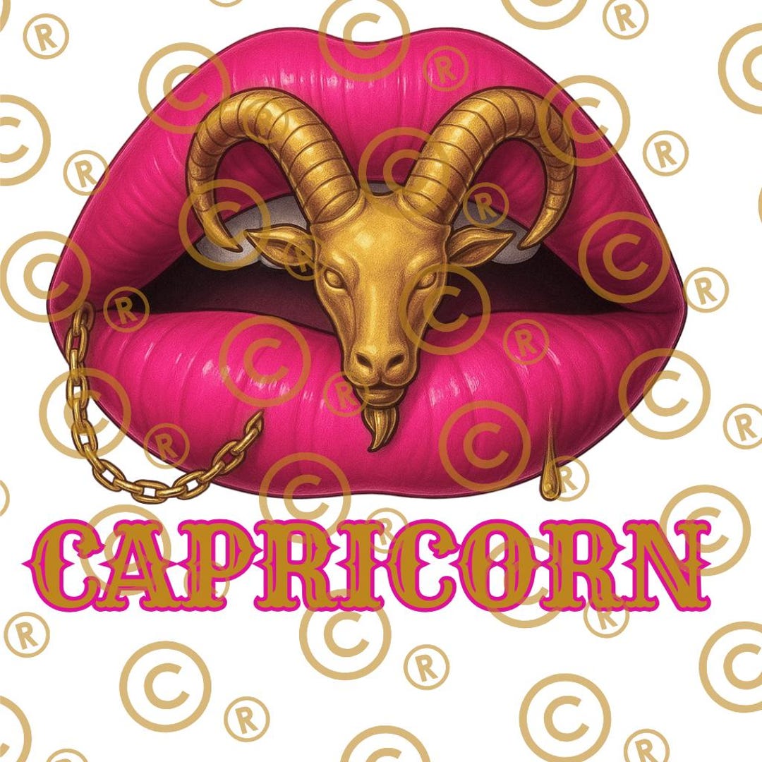 Capricorn PNG: Hot Pink Lips, Gold Goat Head - Zodiac Sublimation ...