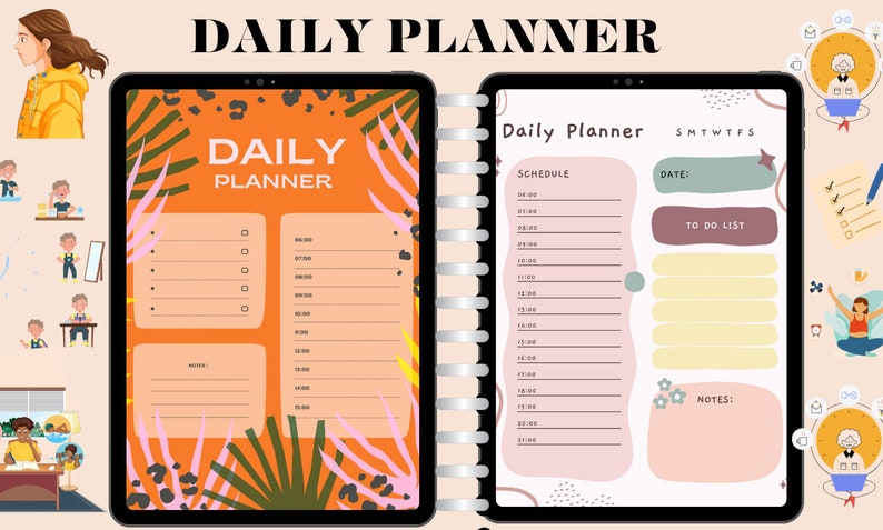 Colorful Yellow Weekly Schedule Planner, Cute Illustrated Planner ...