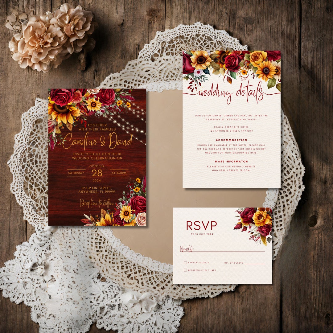 Rustic Floral Wedding Invitation Suite - Etsy