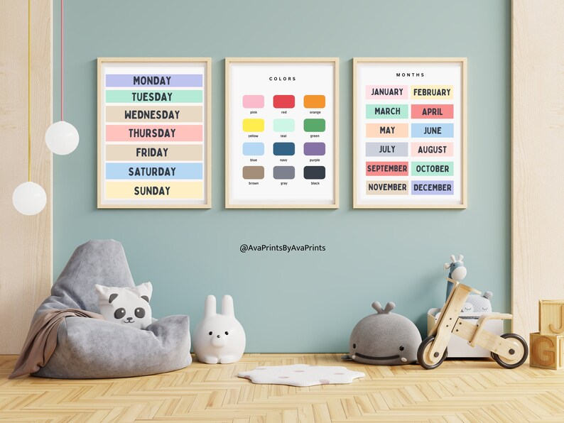 Set of Educational Posters, 6 Homeschool Prints, Toddler Playroom Decor ...
