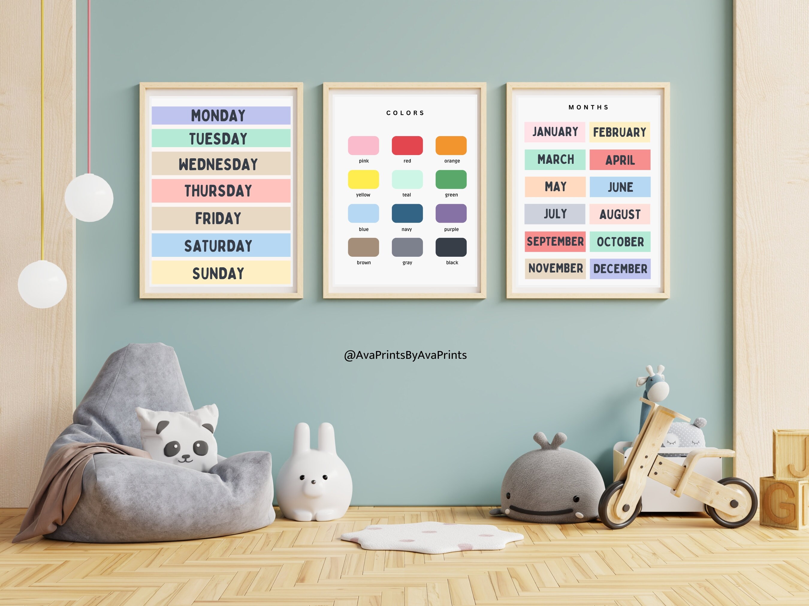Set of Educational Posters, 6 Homeschool Prints, Toddler Playroom Decor ...