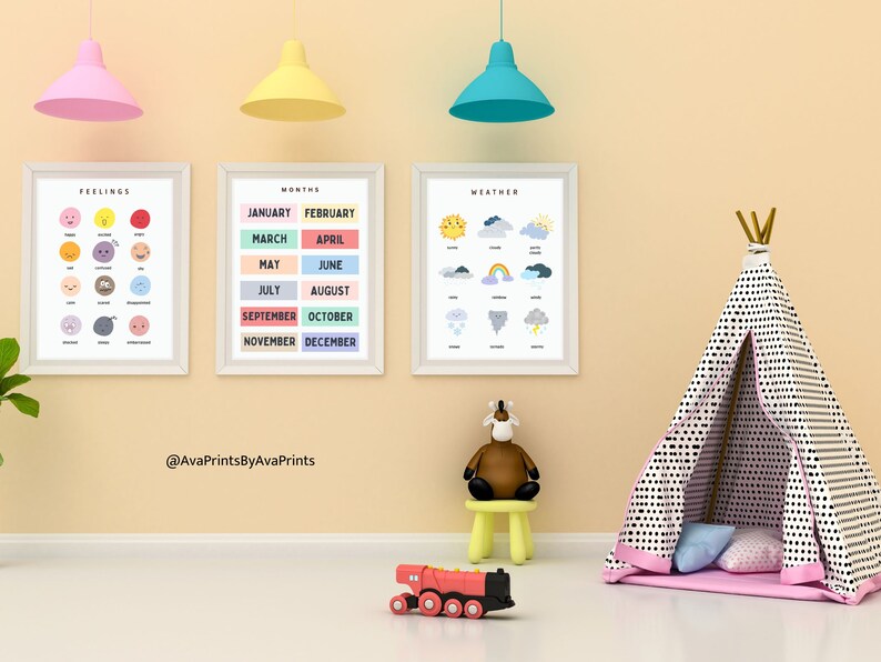 Set of Educational Posters, 12 Classroom Decor Bundle, Playroom Prints ...