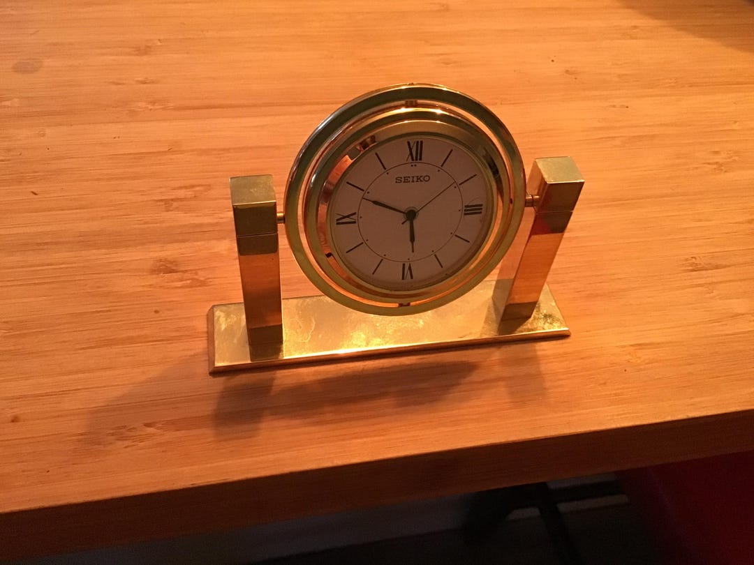 Vintage SEIKO Brass Desk Clock Rotating Sphere Works Great Superb ...