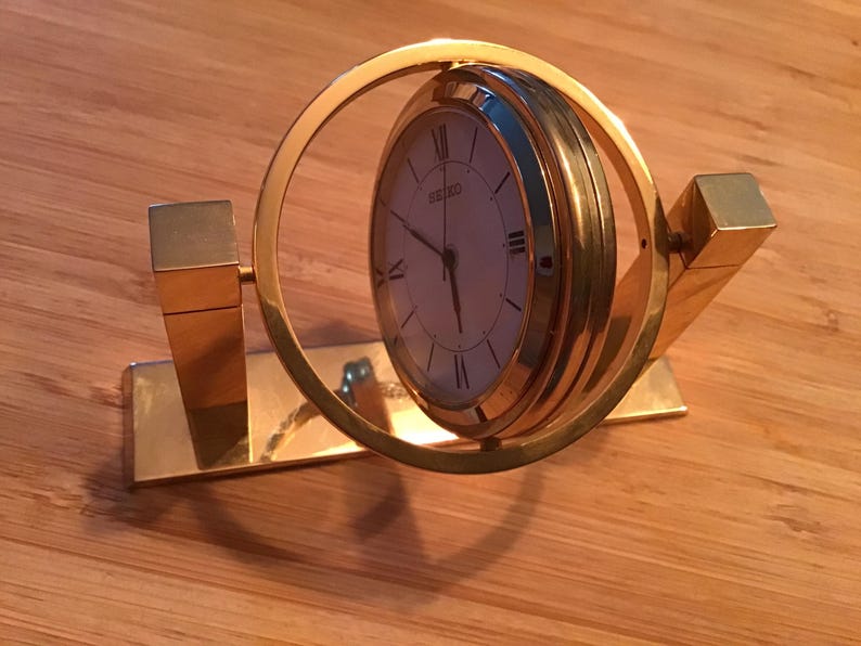 Vintage SEIKO Brass Desk Clock Rotating Sphere Works Great Superb ...