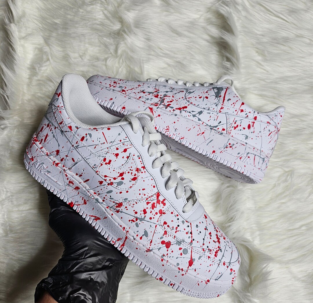 Custom Gray/red Splatter Air Force 1, Custom Air Force 1 - Etsy