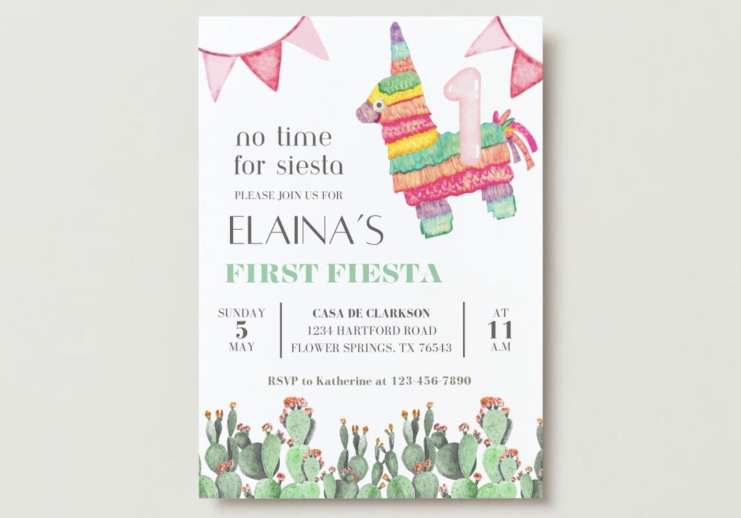 First Fiesta Invitation Template, No Time to Siesta, 1st Fiesta ...
