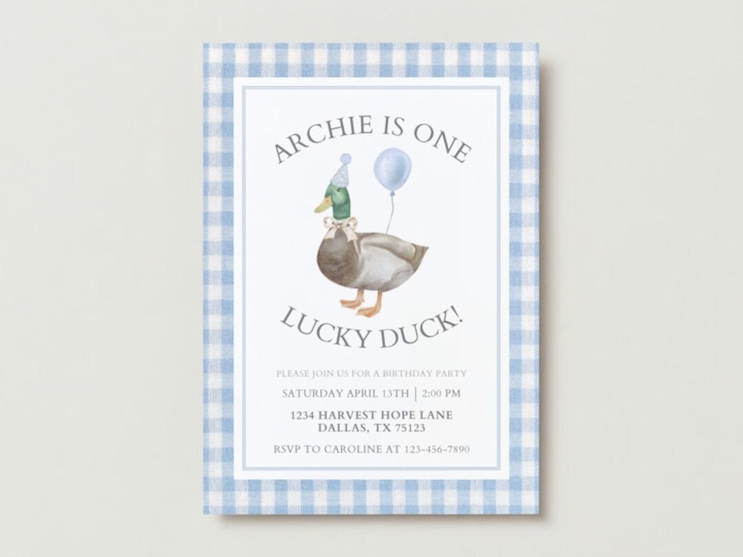 One Lucky Duck Invitation Template, First Birthday Duck, Lucky Duck ...