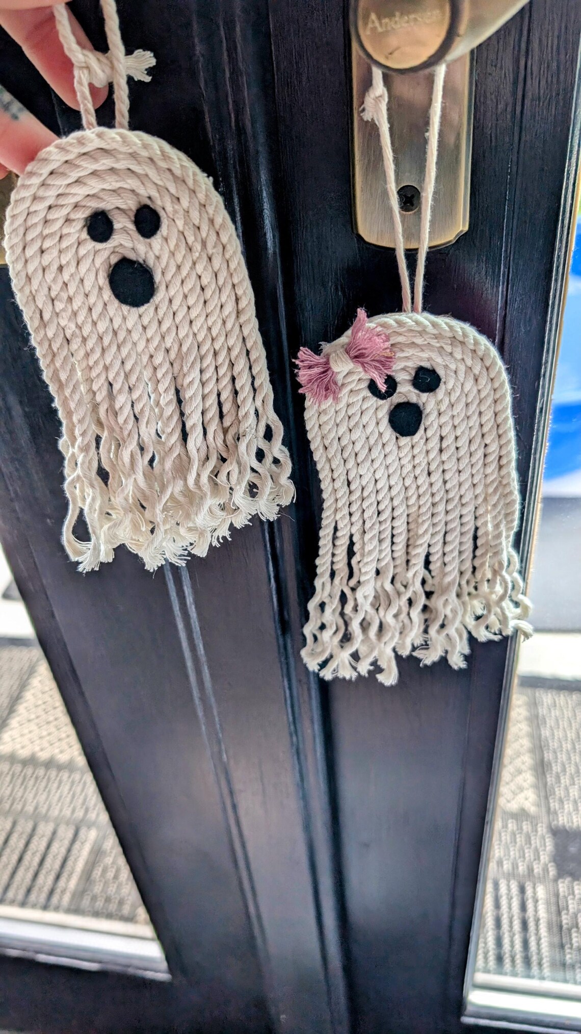 Ghost Door Hanger Set, Rearview Mirror, Halloween Decor, Macrame Hanger ...