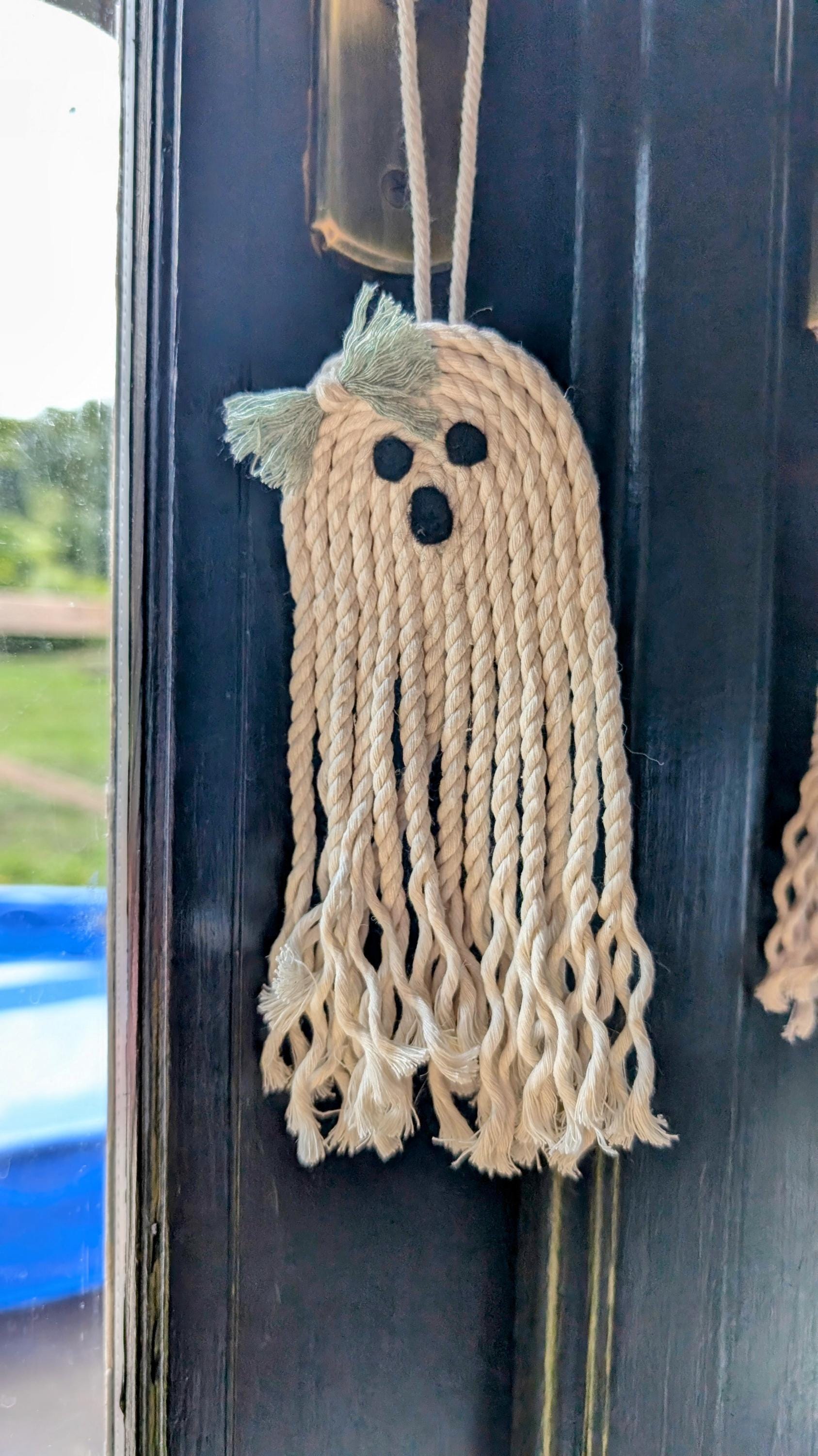Ghost Door Hanger Set, Rearview Mirror, Halloween Decor, Macrame Hanger ...
