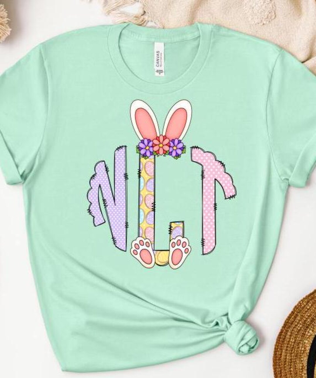 Pink Easter Bunny Ears Monogram, Easter Doodle Letters Monogram, Spring ...
