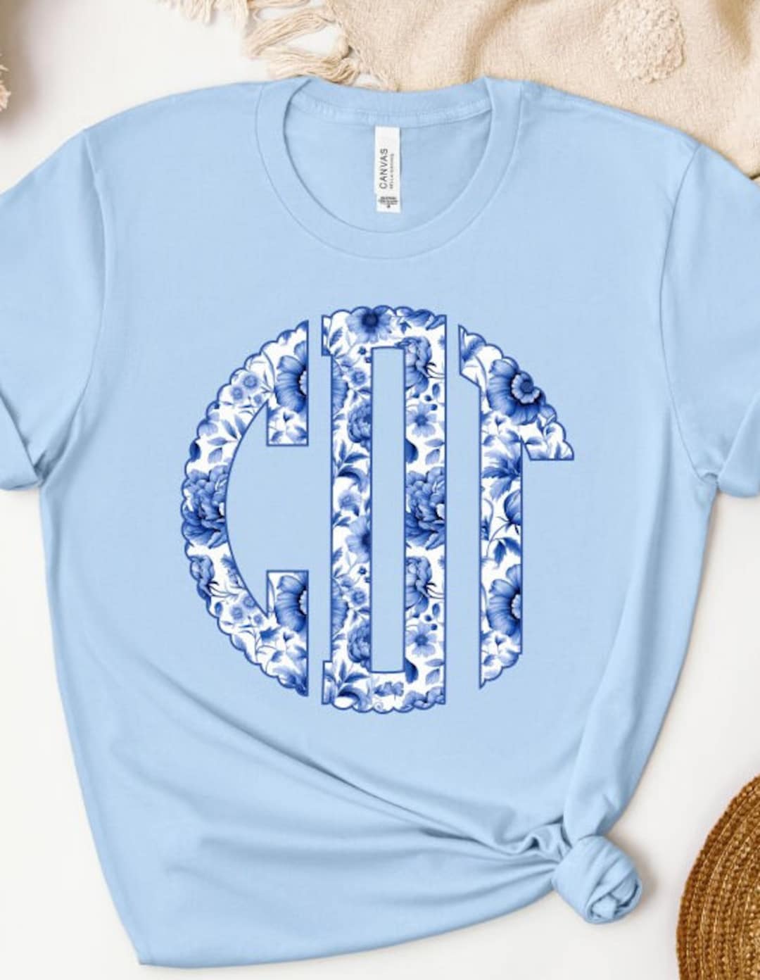 Blue Floral Monogram, Vinyl Monogram, Spring Scalloped Monogram HTV ...