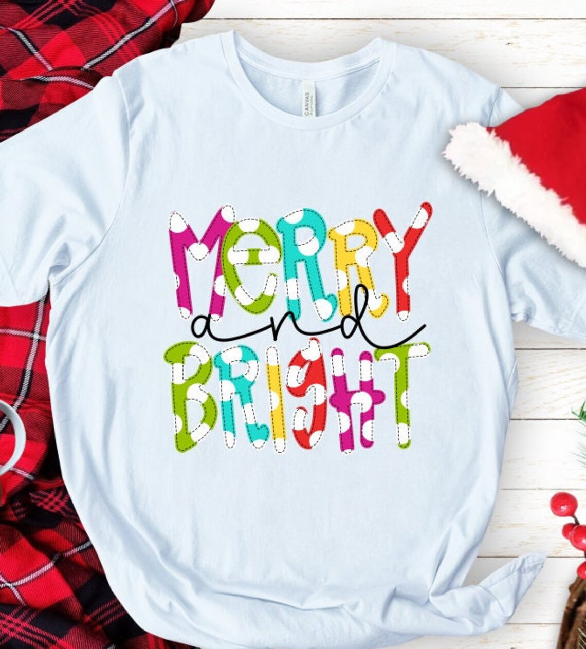 Merry and Bright Htv, Colorful Polka Dots Merry Christmas HTV, Winter ...