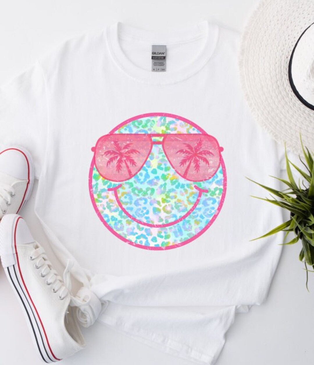 Big Retro Smiley Face With Sunglasses Htv, Cheeta Print Smiley Face HTV ...