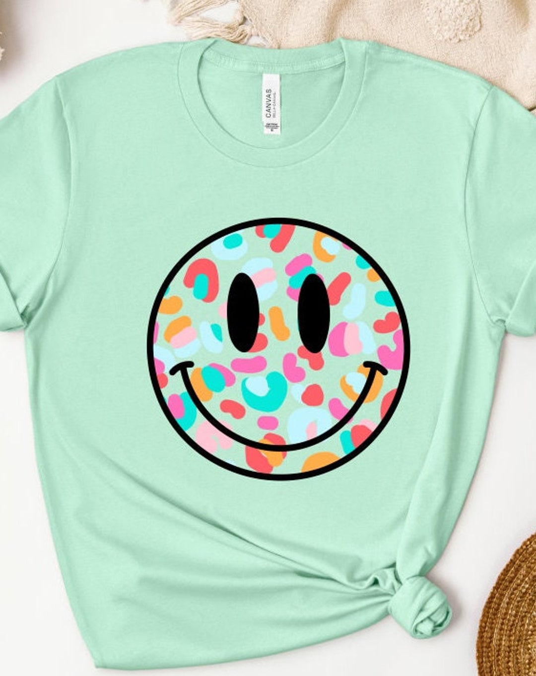 Leopard Print Smiley Face Htv, Retro Happy Boho HTV, Summer HTV Htv ...