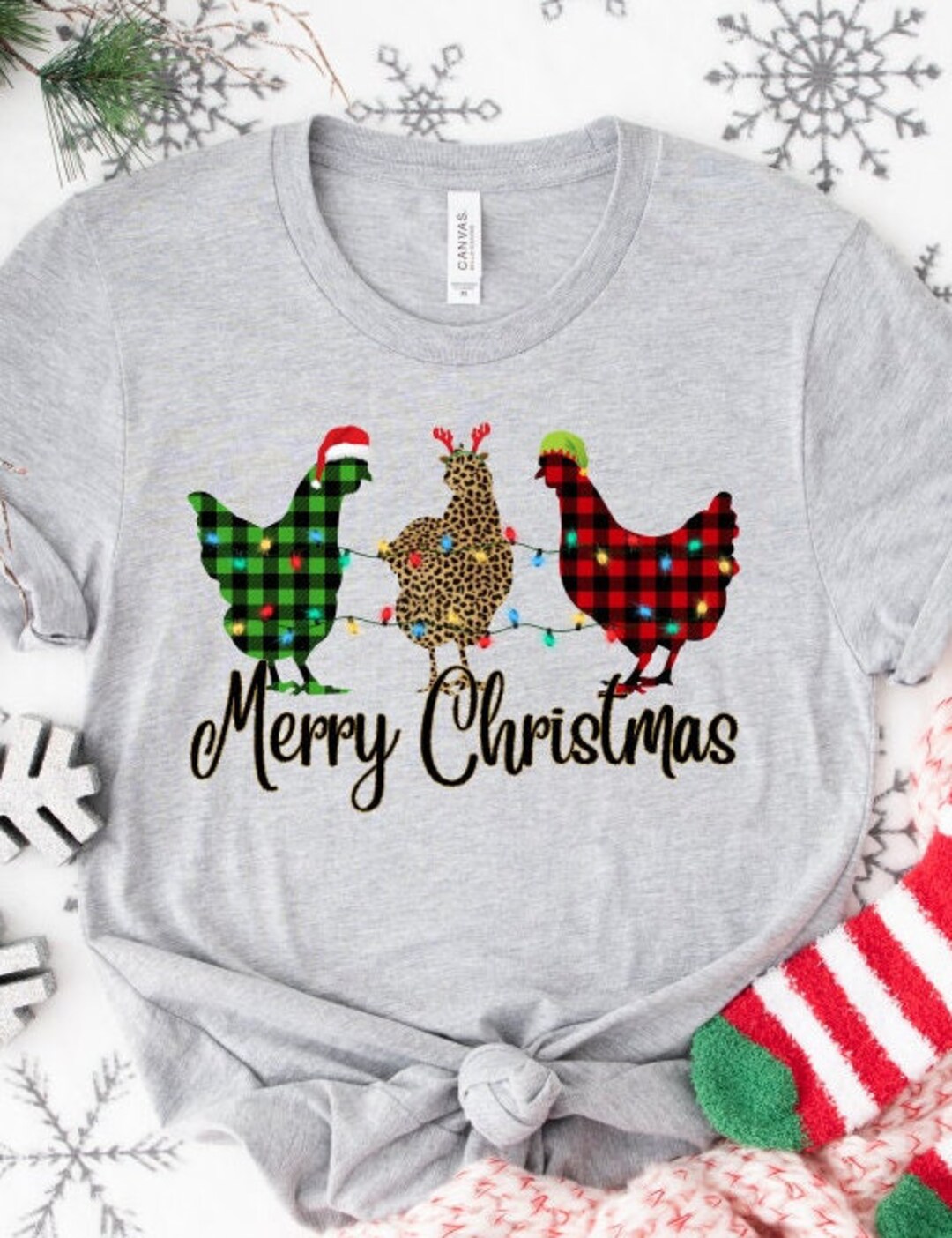 Merry Christmas Chickens Trio HTV, Plaid/cheeta Chickens Htv, Holiday ...