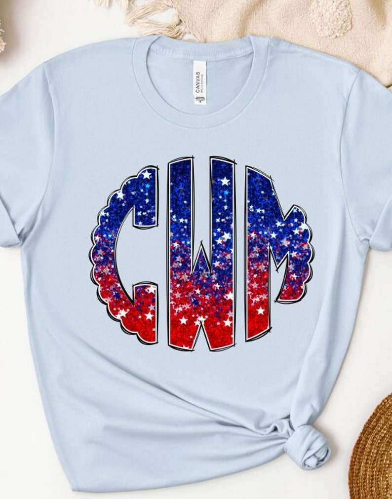 Patriotic Glitter Doodle Monogram, July 4th Monogram, Summer Scalloped ...