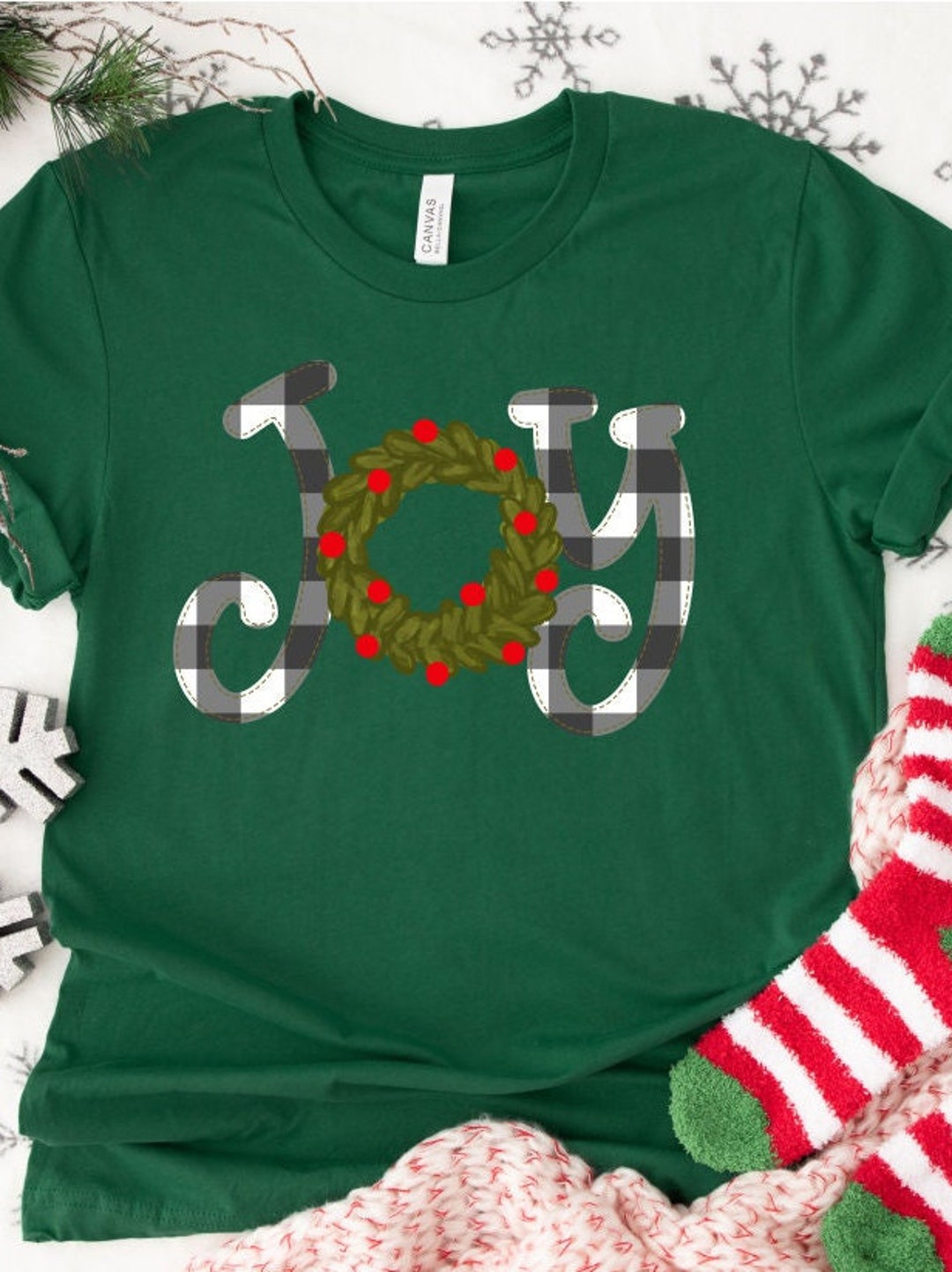 Black Plaid Joy With Wreath Htv, Holiday HTV, Winter Vibes Htv ...