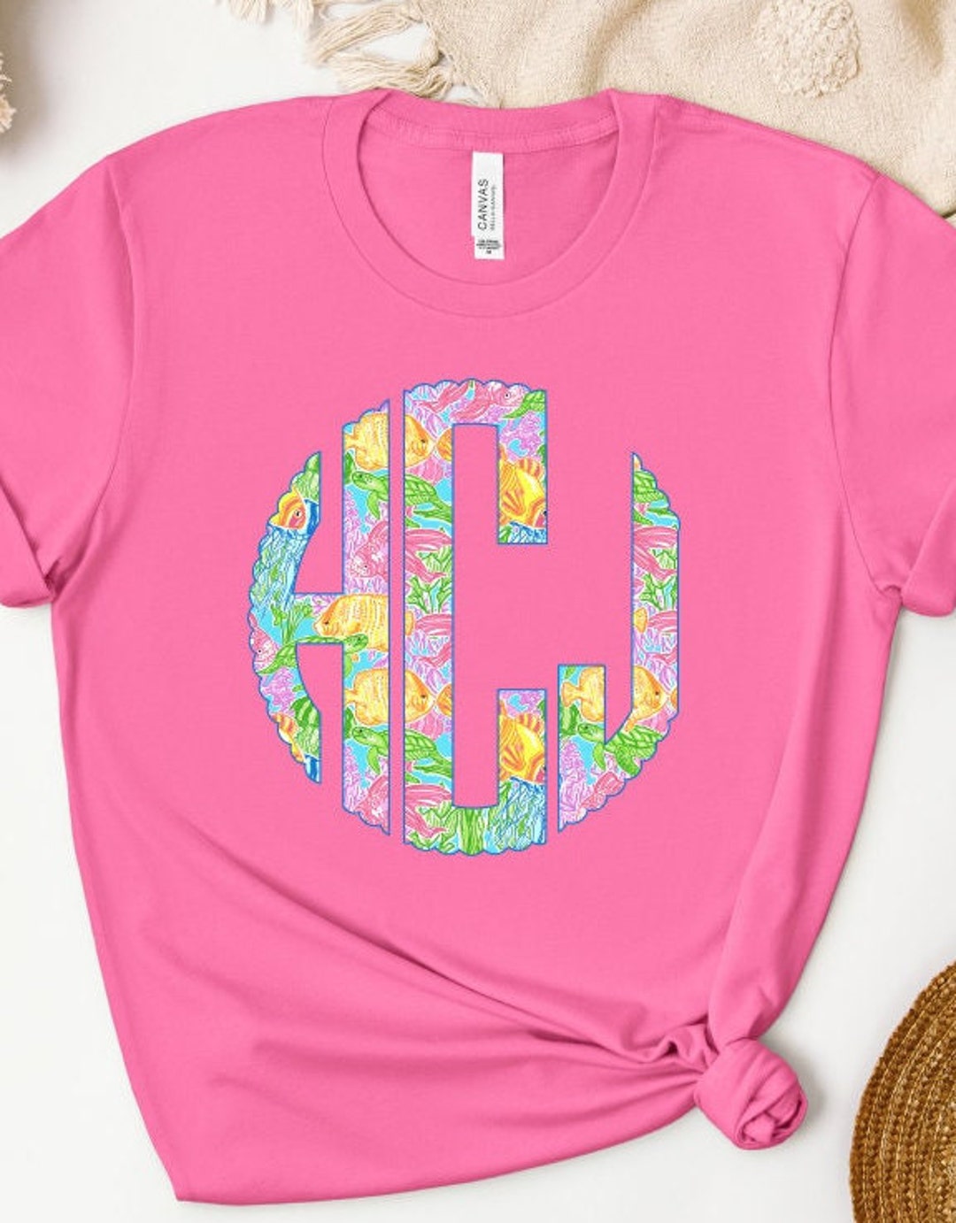 Tropical Fish Monogram, Vinyl Monogram, Summer Scalloped Monogram HTV ...