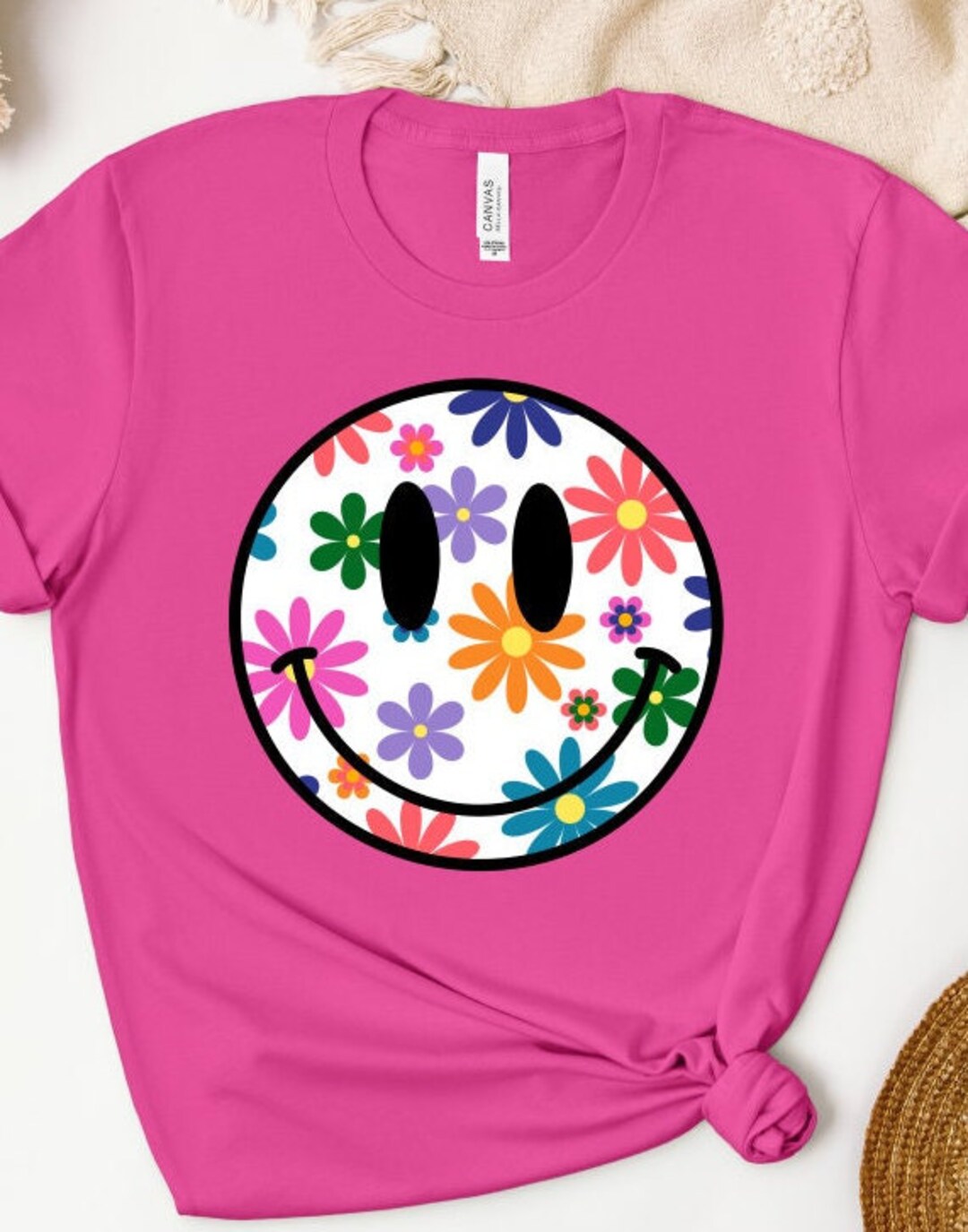 Colorful Daisies Smiley Face Htv, Daisy Retro Smiley HTV, Summer HTV ...
