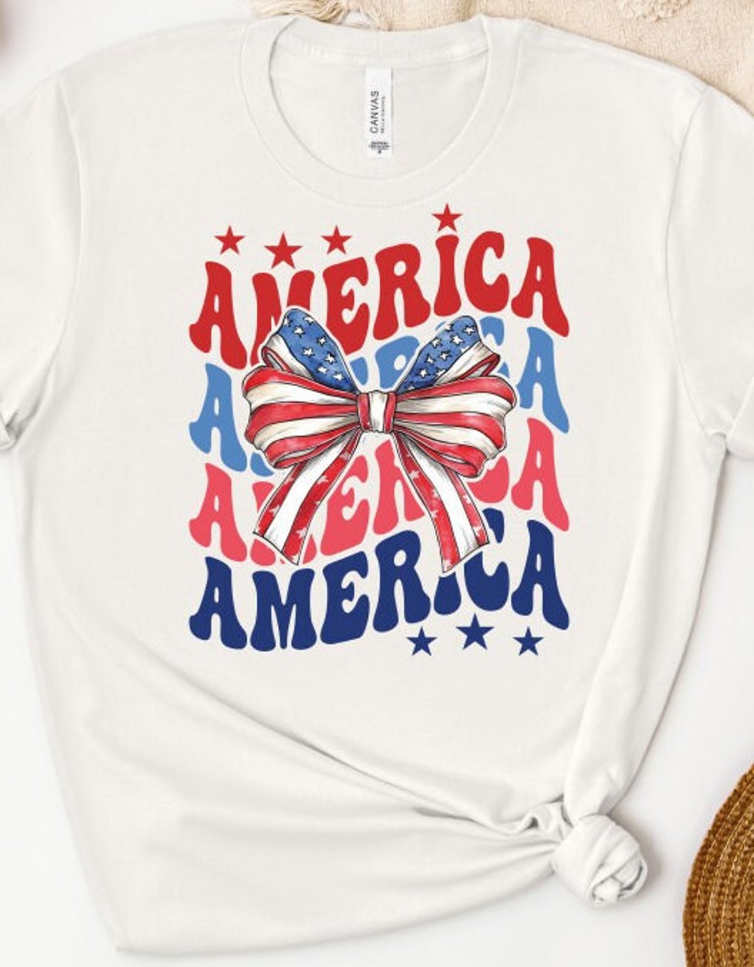 Retro America With Bow Htv, America HTV, Red White Blue Htv, 4th of ...