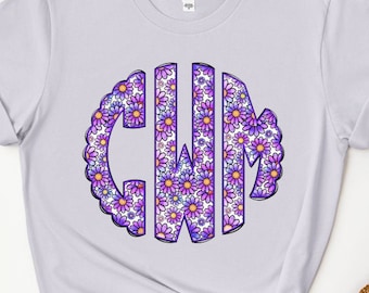 Spring Floral Monogram, Vinyl Monogram, Circle Scalloped Monogram HTV ...