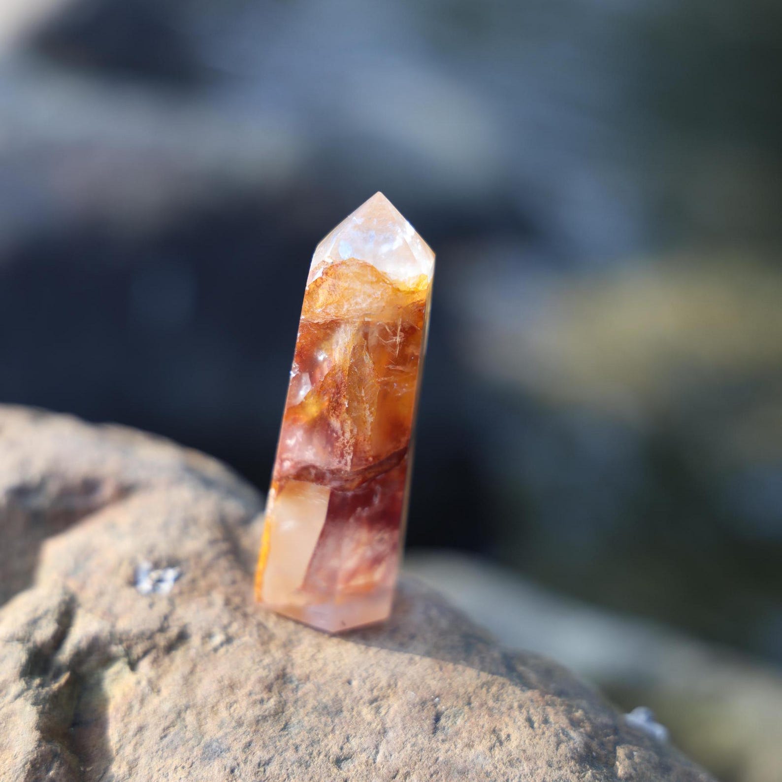 Natural Crystal Pillars With Red and Yellow Gel Flowers – Unique and ...