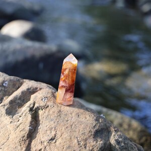 Natural Crystal Pillars With Red and Yellow Gel Flowers – Unique and ...