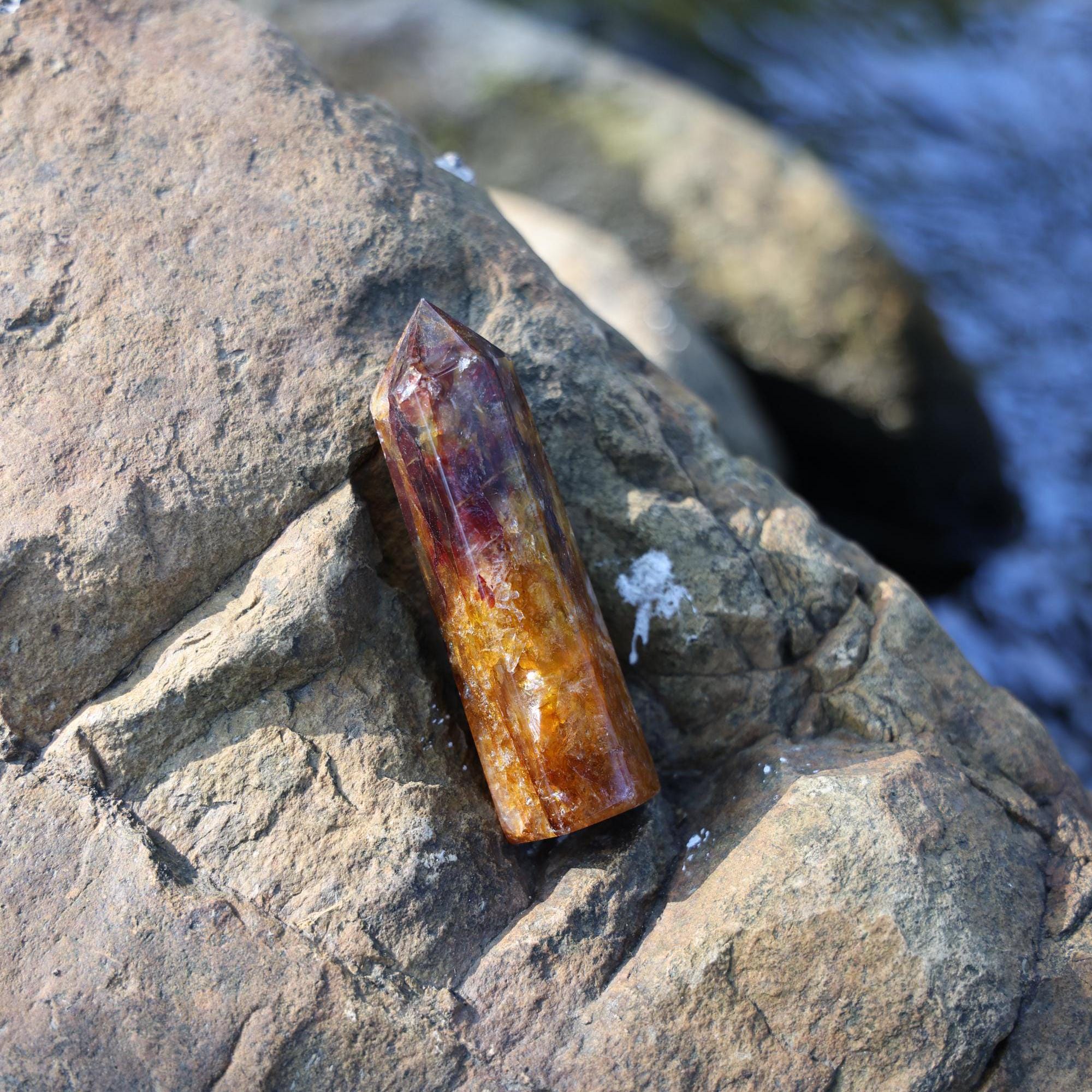 Natural Crystal Pillars With Red and Yellow Gel Flowers – Unique and ...