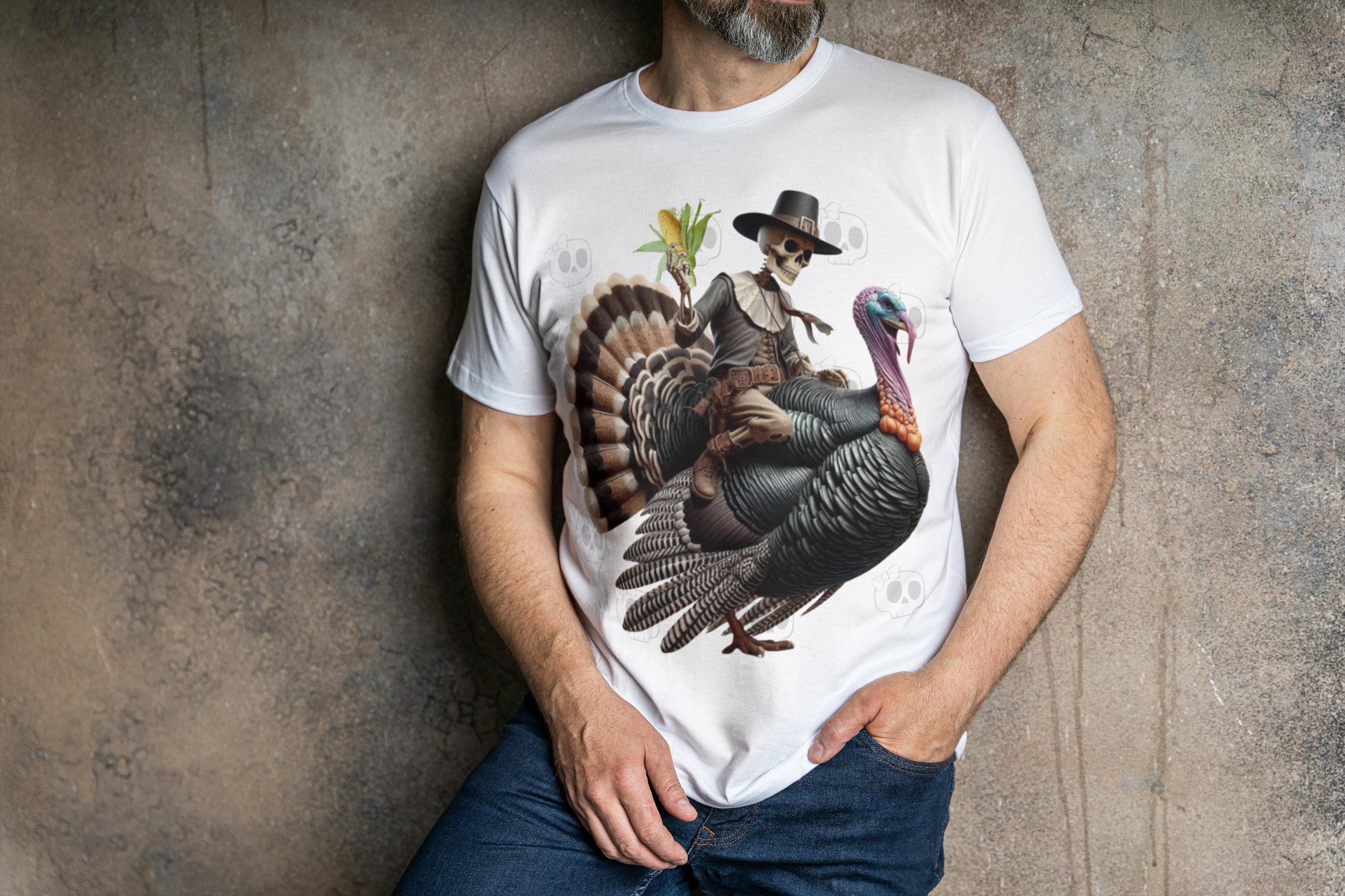 Festive Turkey Ride: Vintage Skeleton Pilgrim Illustration - Etsy