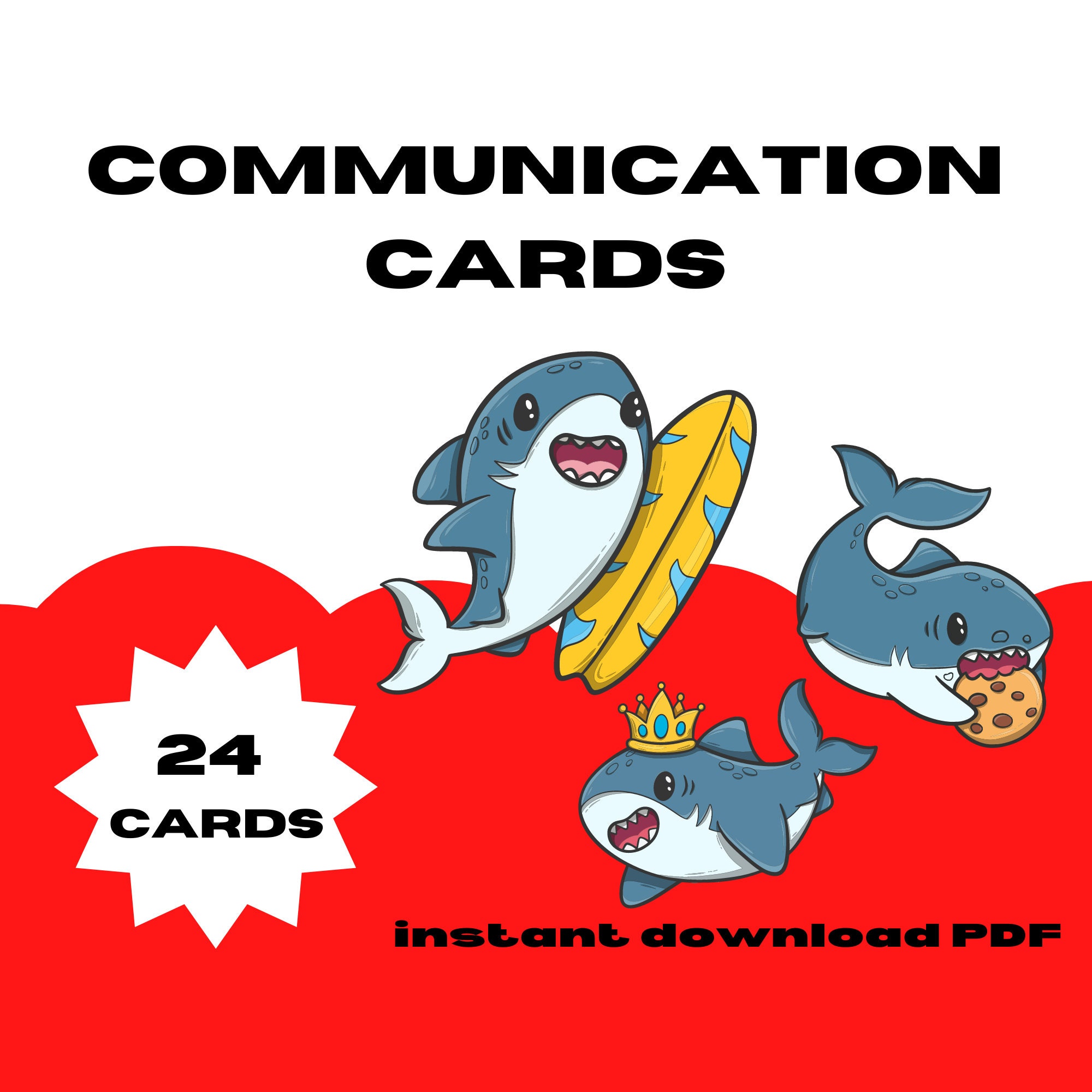 Shark Communication Cards for Autism, Anxiety, ADHD (PDF Printable) - Etsy
