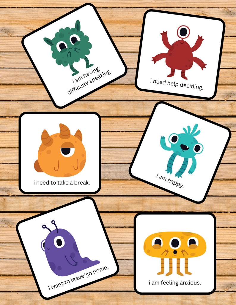 Monster Theme Communication Cards, Autism, ADHD Aid (printable PDF) - Etsy