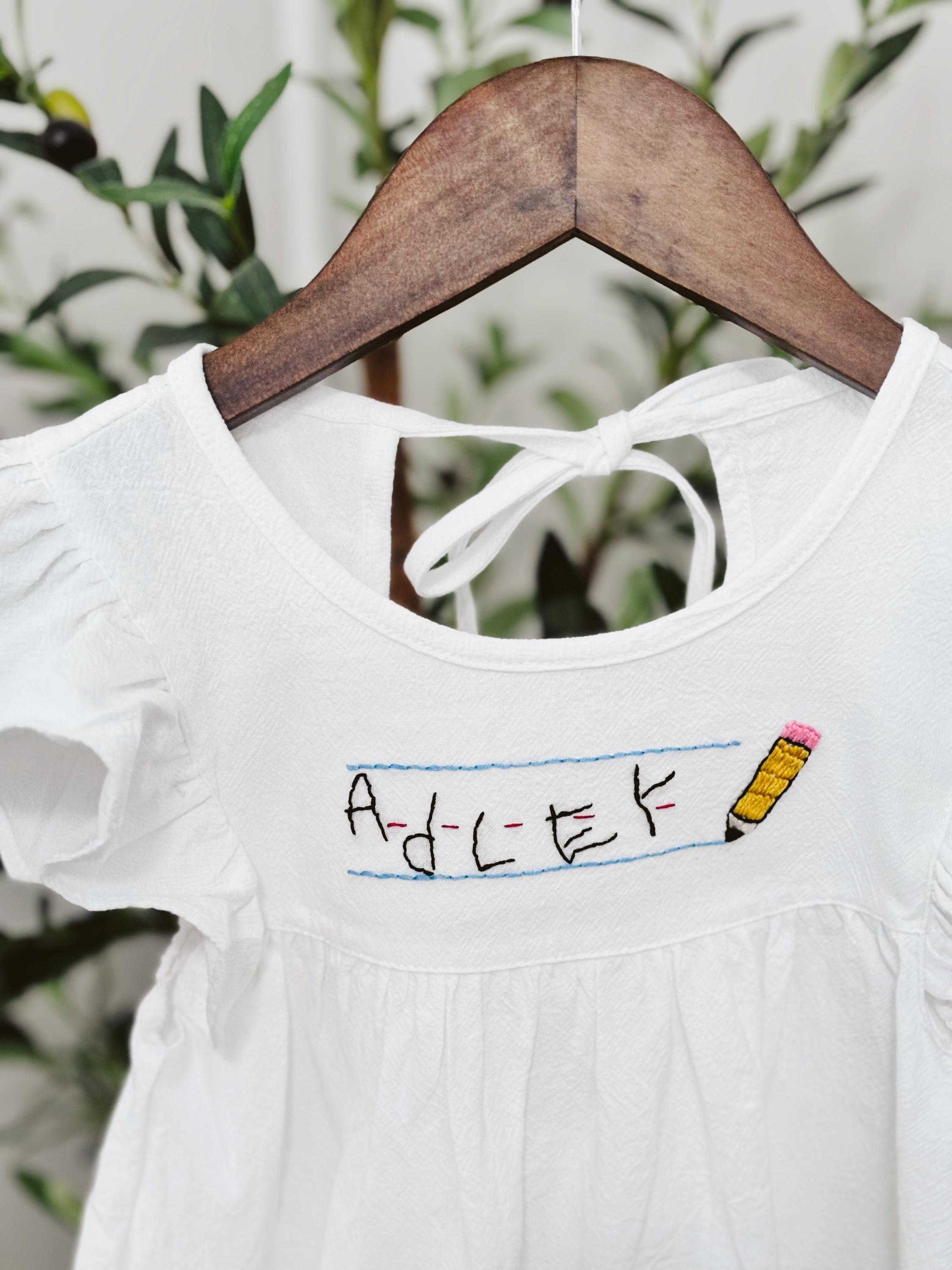 Back-to-school Hand Embroidered Girls Dress personal Handwriting - Etsy