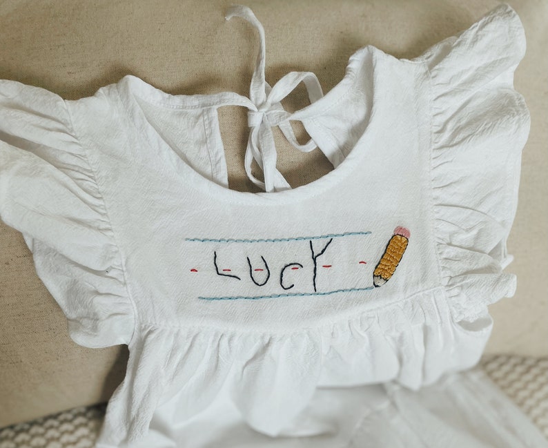 Back-to-school Hand Embroidered Girls Dress personal Handwriting - Etsy